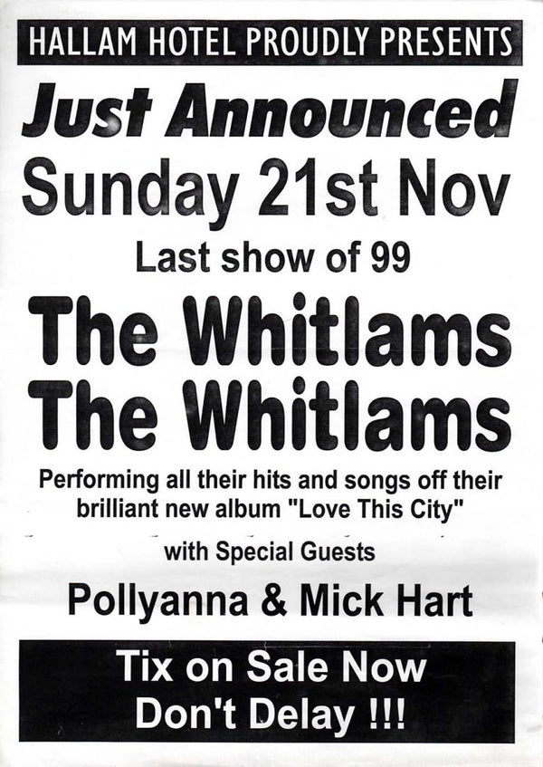 Hallam Hotel, 21st November 1999 Show Poster - Rare Records Au