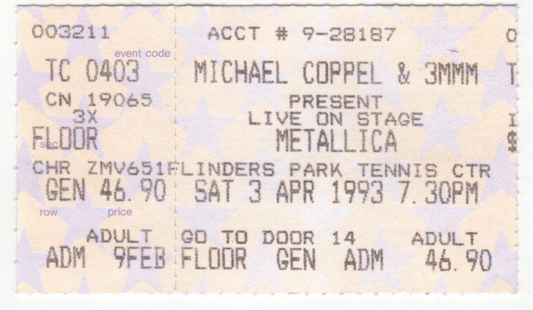 Flinders Park Tennis Centre, Melbourne, 3rd April, 1993 Ticket Stub ...