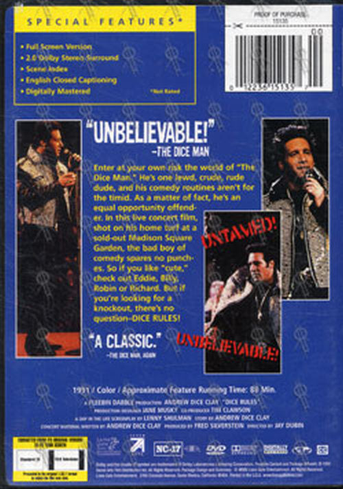 Dice Rules: The Andrew Dice Clay Concert Movie - Rare Records Au