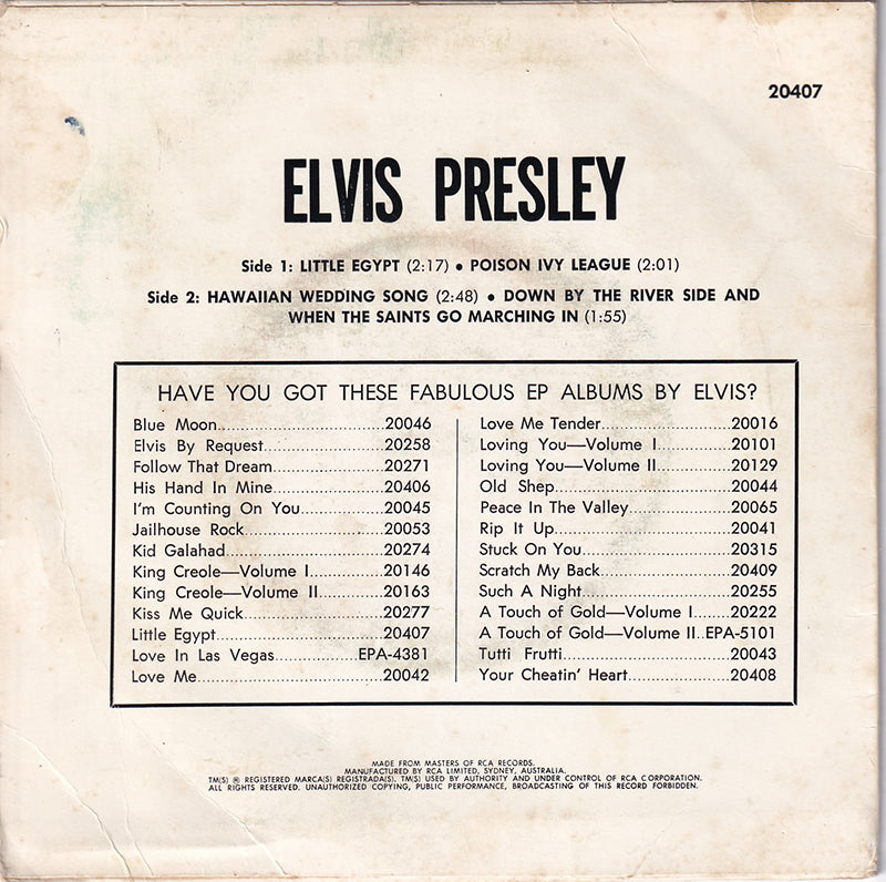 Elvis Sings Little Egypt - Rare Records Au
